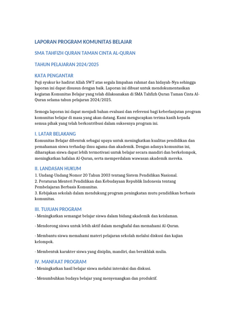 Laporan Komunitas Belajar Formatted | PDF