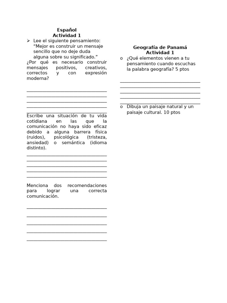 Español y Geografía Primera Semana | PDF