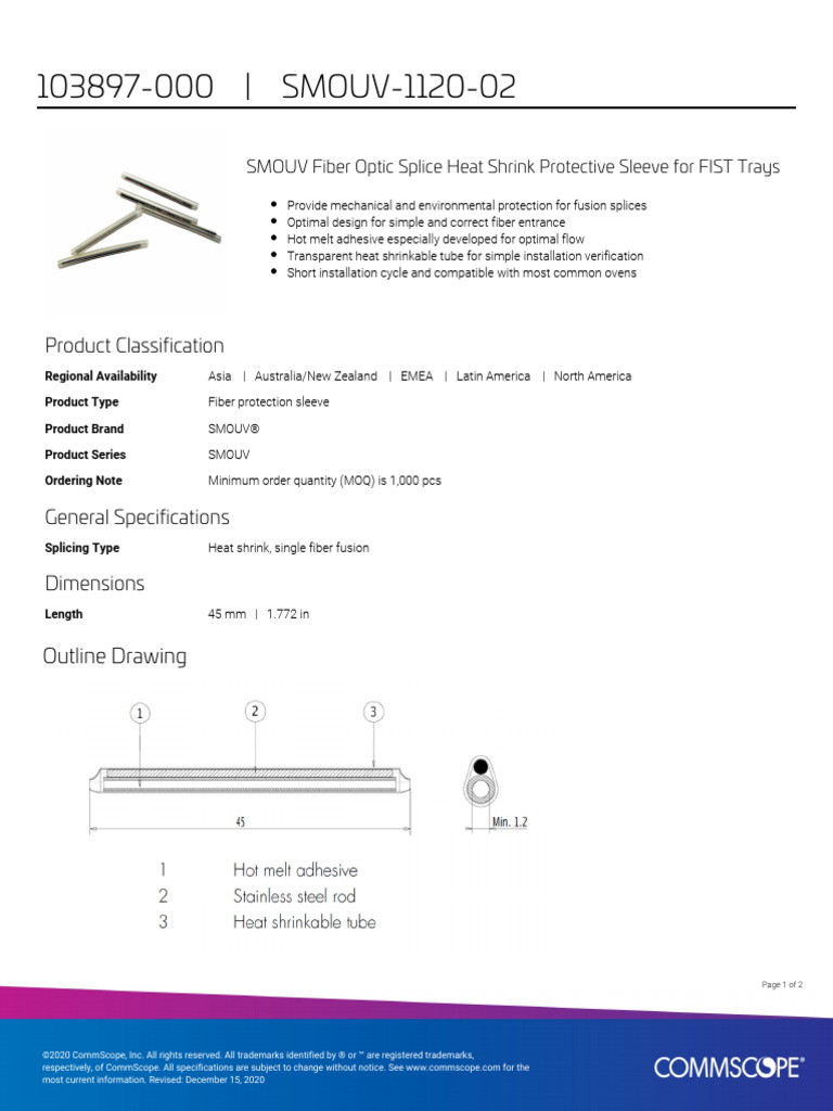 Protector de Fibra Empalmes Commscope 103897-000 Product Specifications ...
