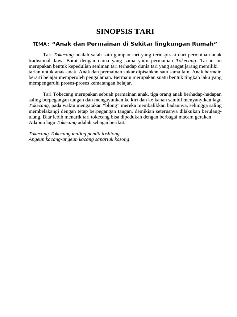 SINOPSIS TARI Tokecang | PDF