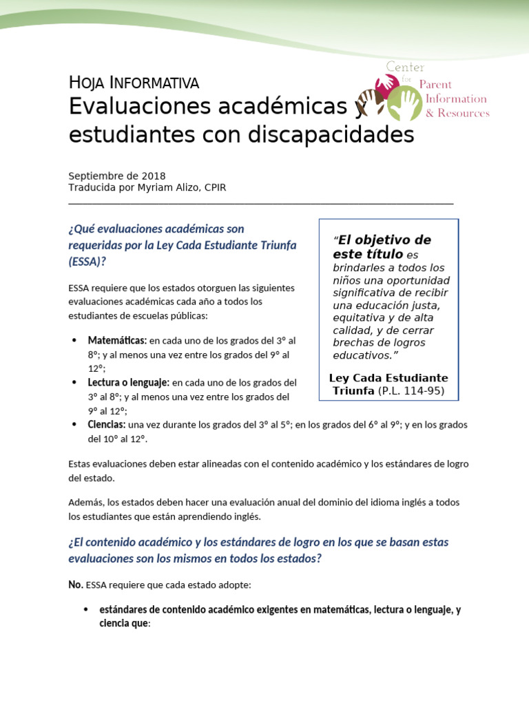 Essa Academic Assessment Spanish | PDF | Invalidez | Aprendizaje