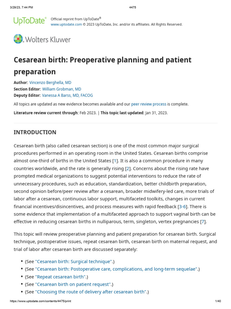 Cesarean Birth Preoperative Planning and Patient Preparation | PDF ...