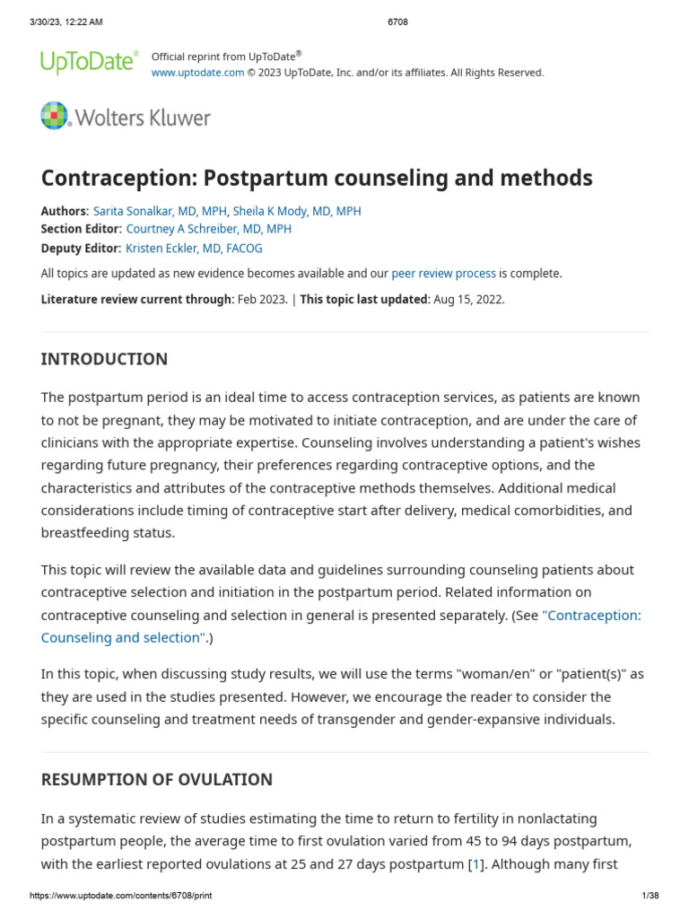 Contraception Postpartum Counseling and Methods | PDF | Combined Oral ...