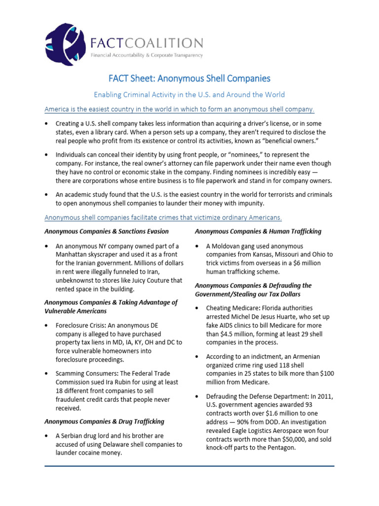 Anonymous Companies Fact Sheet April 2017 FINAL | PDF | Crimes | Crime ...