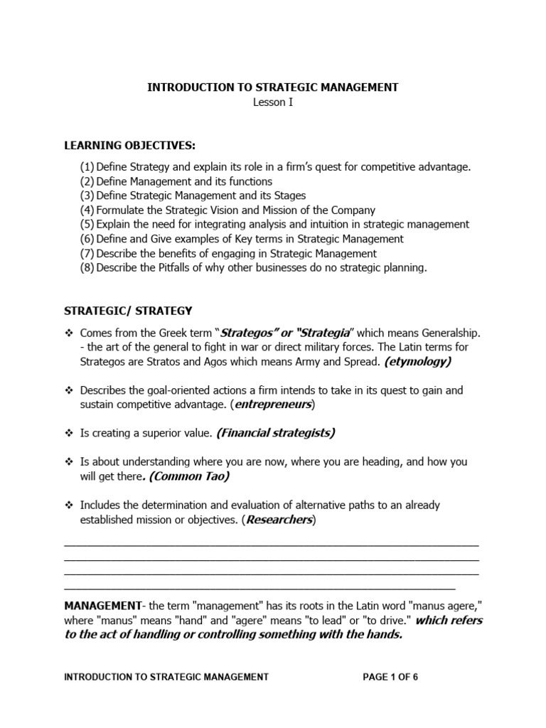 Lesson 1 - Introduction To Strama | PDF | Strategic Management ...