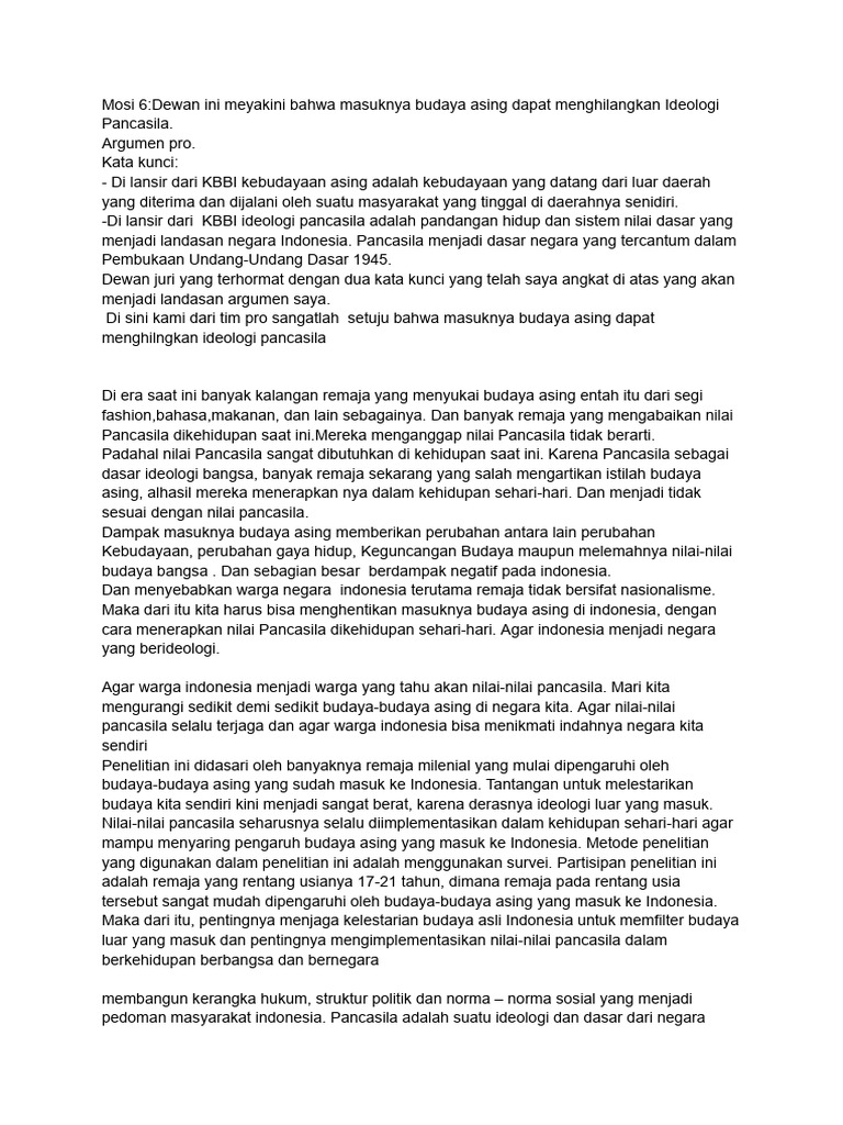 Mosi 6-Dewan Ini Meyakini Bahwa Masuknya Budaya Asing Dapat Menghilangkan Ideologi Pancasila | PDF