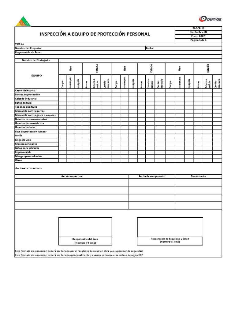 Inspeccion A EPP | PDF | Seguridad y salud ocupacional