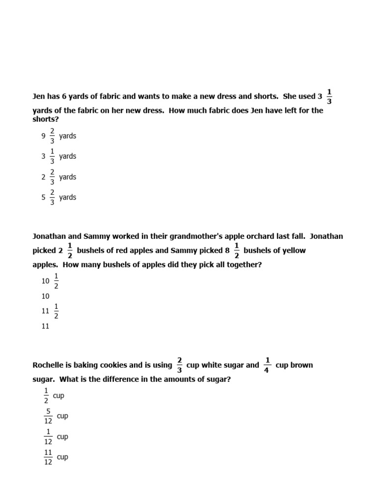 Grade 6 Fractions Word Problems | PDF | Foods