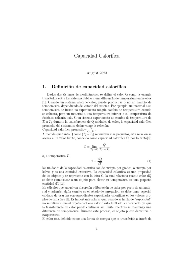 Fórmulas de Capacidad Calorífica | PDF | Temperatura | Calor