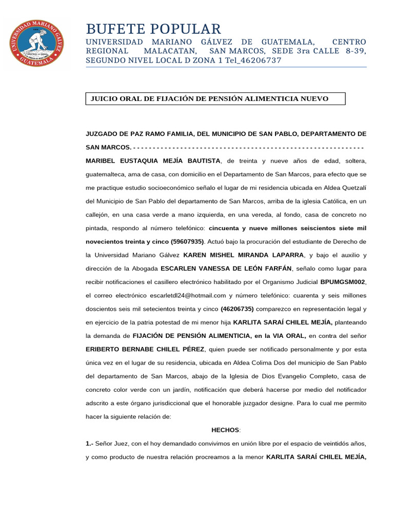 ORAL DE ALIMENTOS KAREN MISHEL (2) | PDF | Pensión alimenticia | Justicia