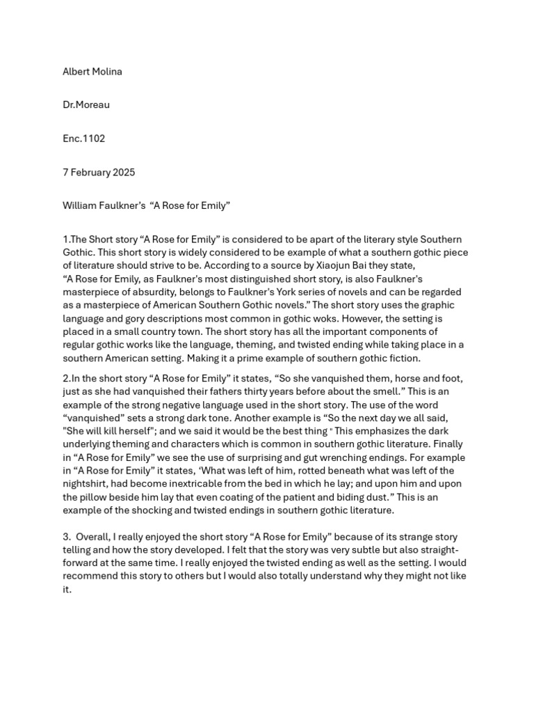 Analysis of Faulkner's A Rose for Emily | PDF