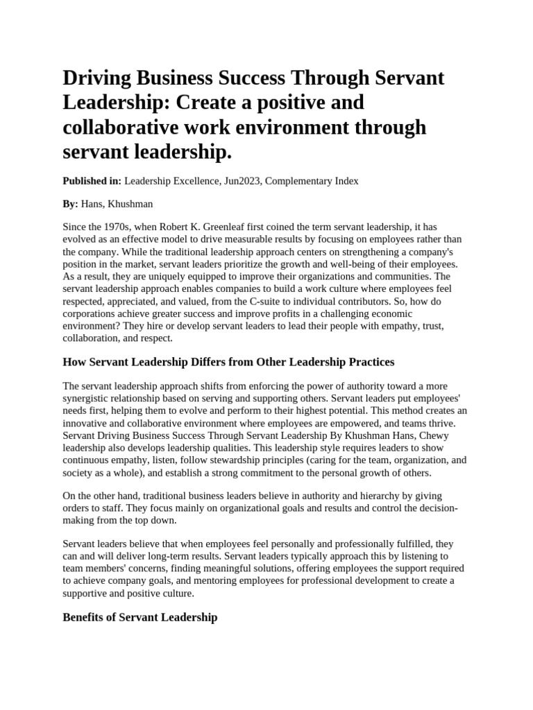 Driving Business Success Through Servant Leadership | PDF | Servant ...