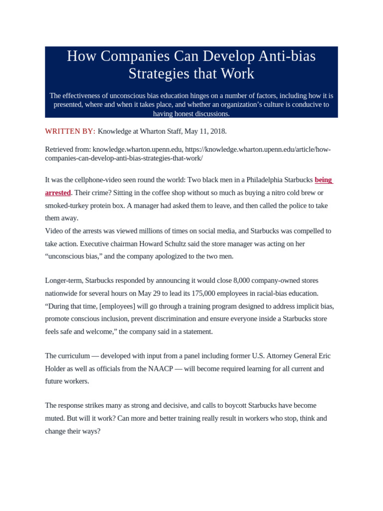 How Companies Can Develop Anti-Bias Strategies That Work | PDF ...