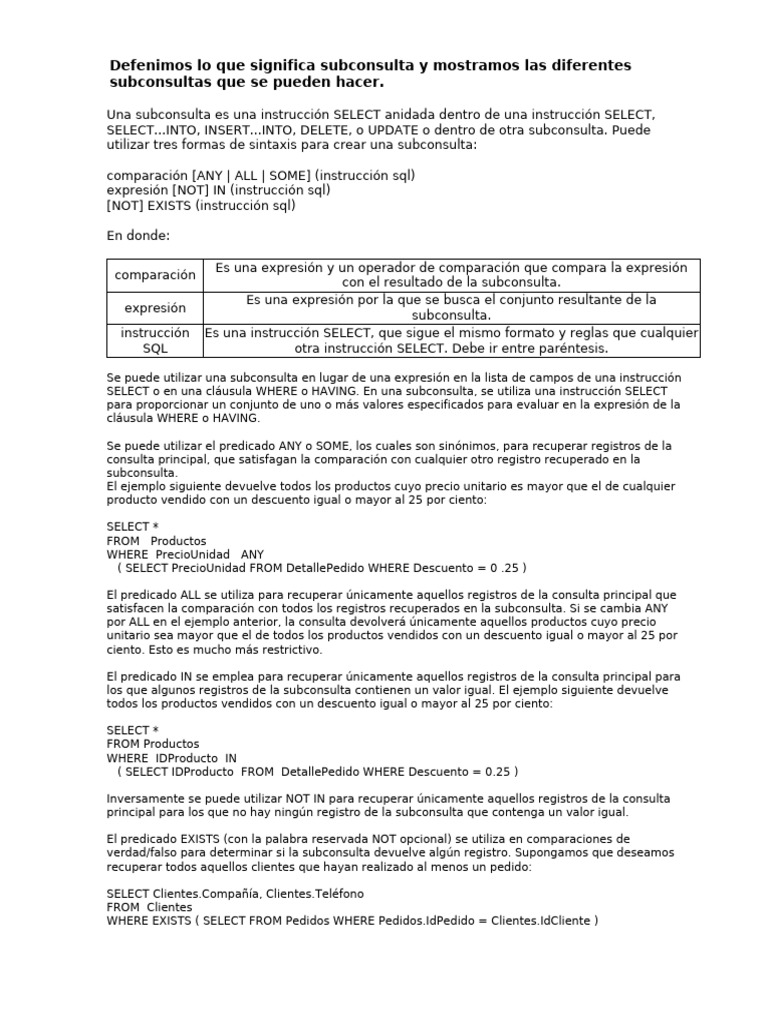 Subconsultas SQL Con Any y All | PDF | SQL | Programación de computadoras