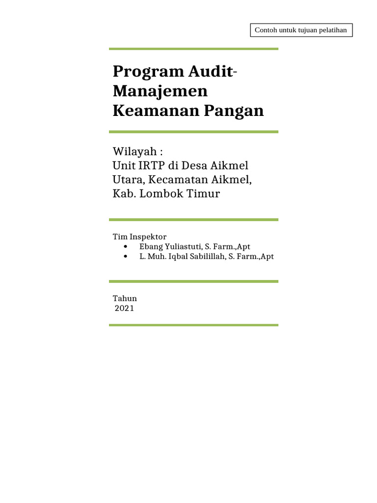 Program Inspeksi Keamanan Pangan IRTP | PDF