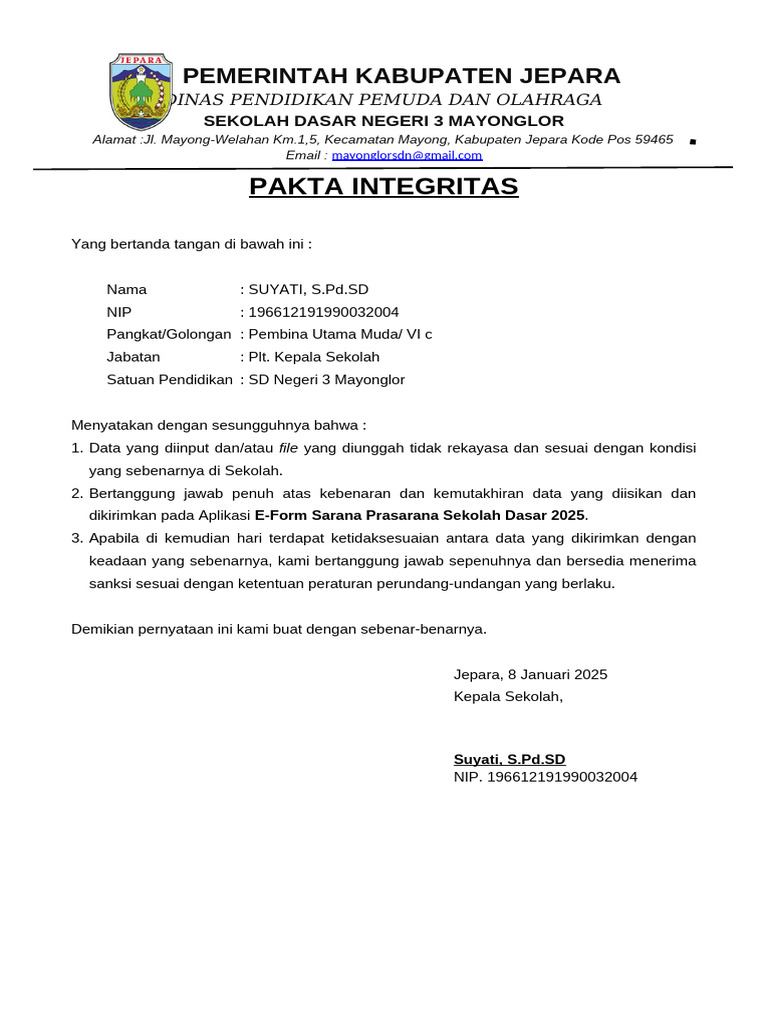 Pakta Integritas E-Form 2025 | PDF