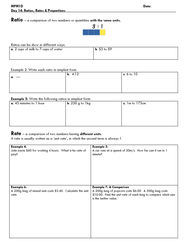 14 - Rates Proportions Handout | PDF | Ratio | Mathematics