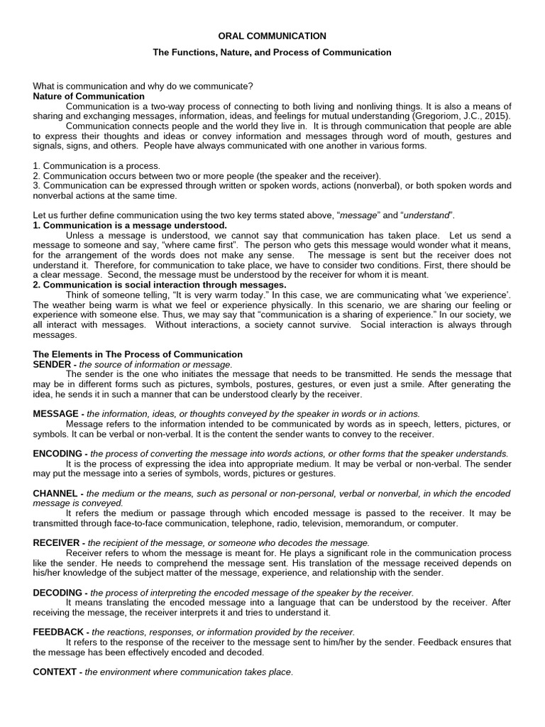 Functions, Nature and Process | PDF | Communication | Nonverbal ...