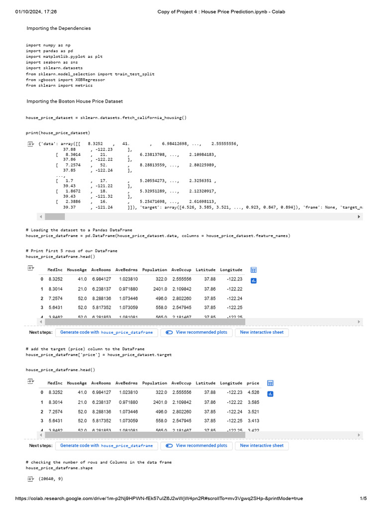 Project 4 - House Price Prediction - Ipynb - Colab | PDF | Statistics | Statistical Analysis