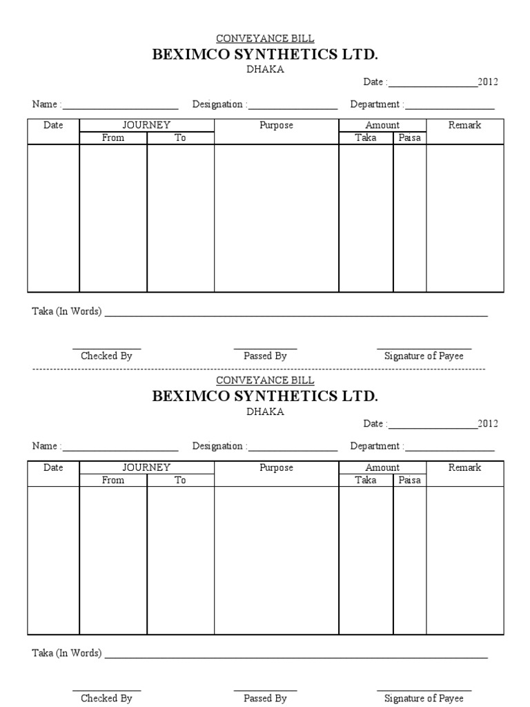Conveyance Bill Format Template | PDF