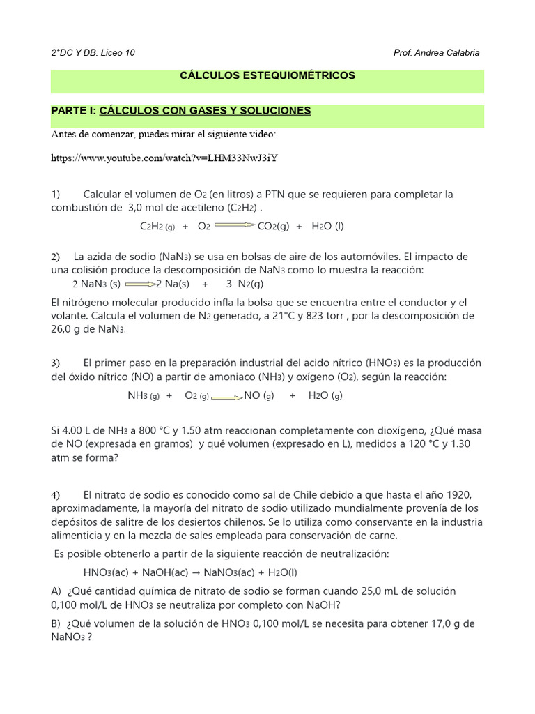 C Lculos Estequiom Tricos | PDF | Amoníaco | Sustancias químicas