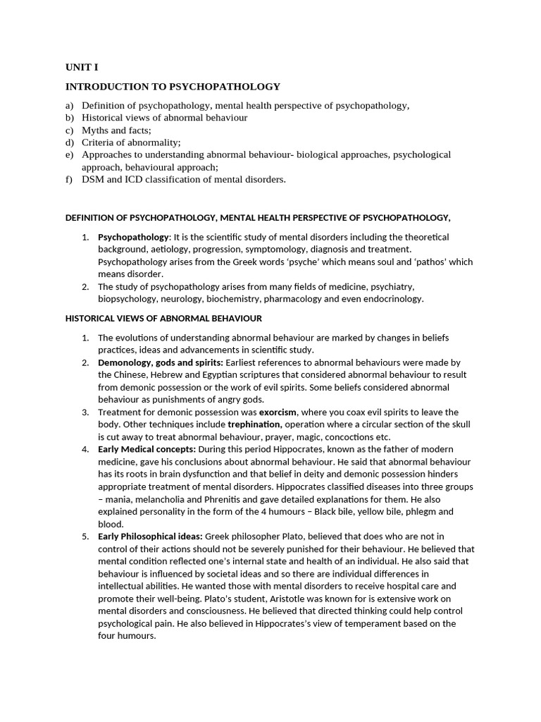 Unit 1 Introduction to Psychopathology | PDF | Psychopathology | Psychiatry