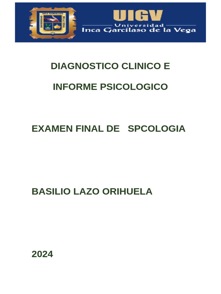 Diagnostico e Informe Psicologico 2024 | PDF | Muestreo (Estadísticas) | Datos