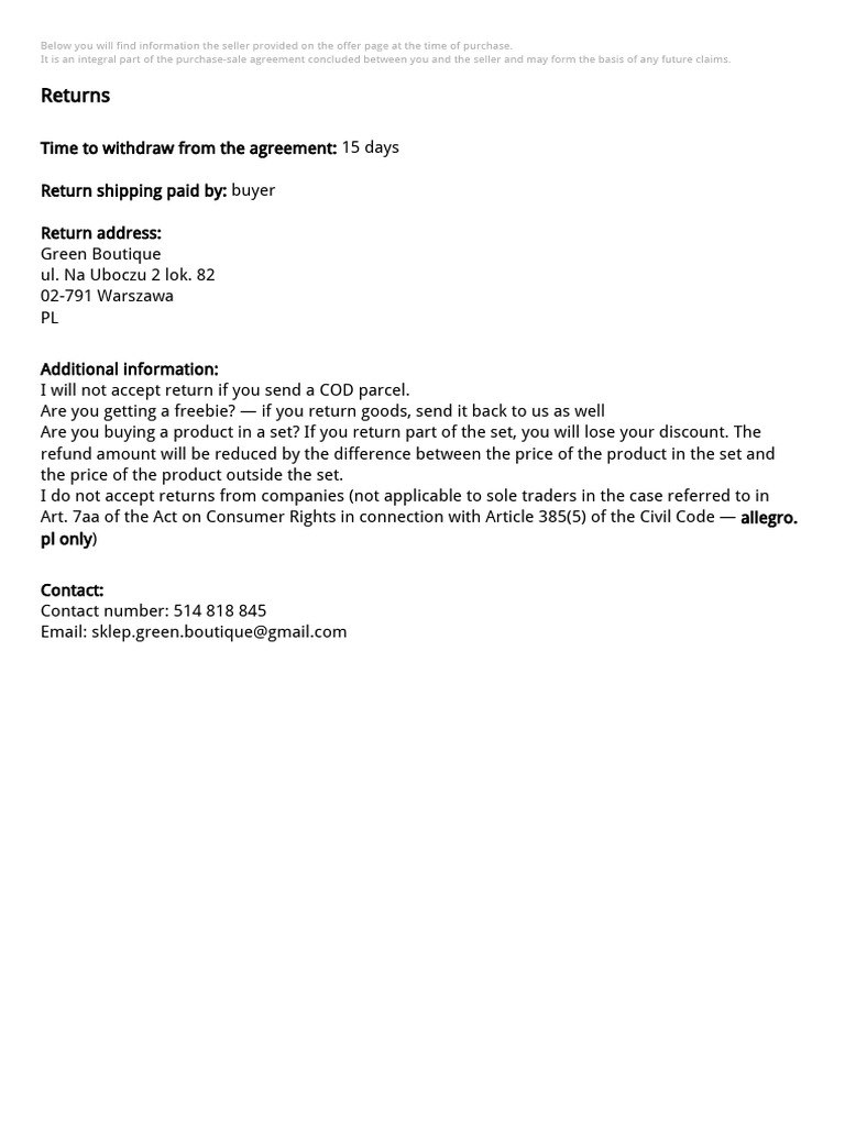 Green Boutique Return Policy Details | PDF