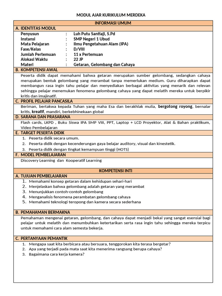 Modul Bab 4 Getaran, Gelombang, Cahaya | PDF