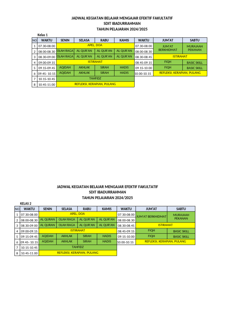 Jadwal KBM Efektif Fakultatif | PDF