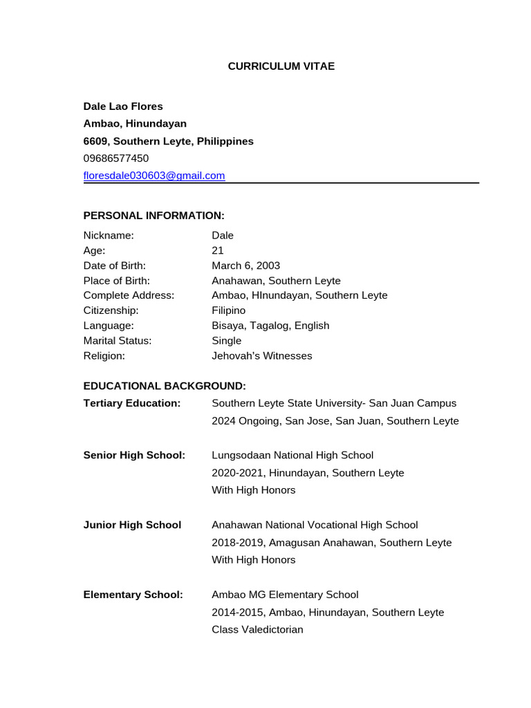 Curriculum Vitae Oven - 092318 | PDF | Philippines | Tagalog Language