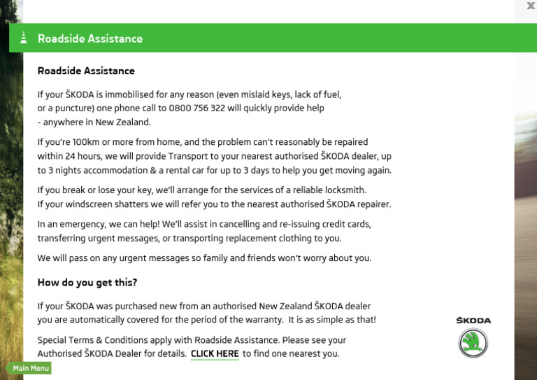 ŠKODA Roadside Assistance Overview | PDF