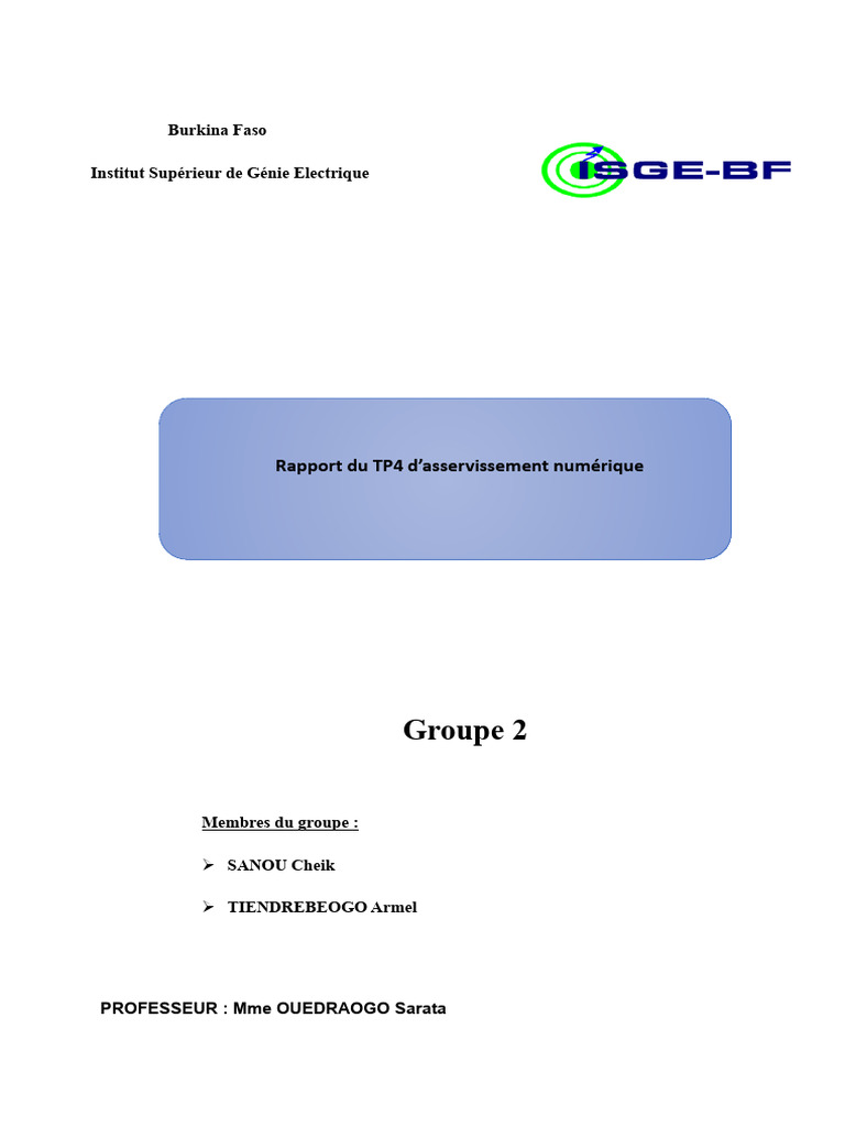 TP4 - ARMEL Tiendrebeogo - Cheick Sanou | PDF | Rétroaction | Régulation