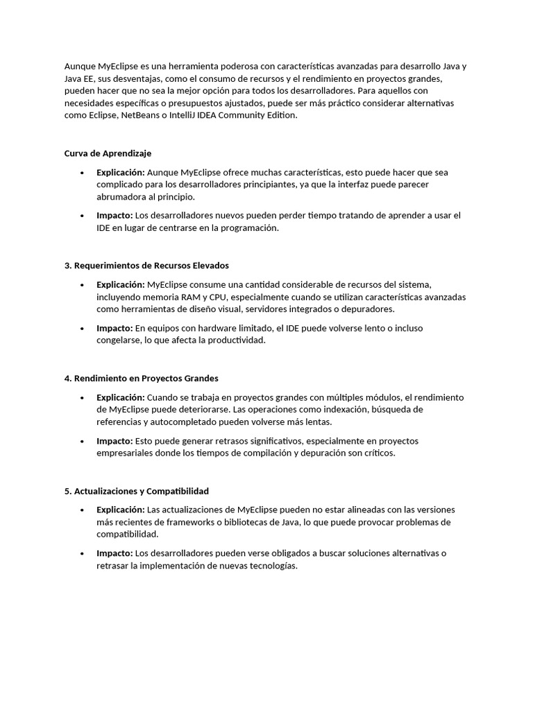 Desventajas MyEclipse | PDF | Entorno de desarrollo integrado | Eclipse (software)