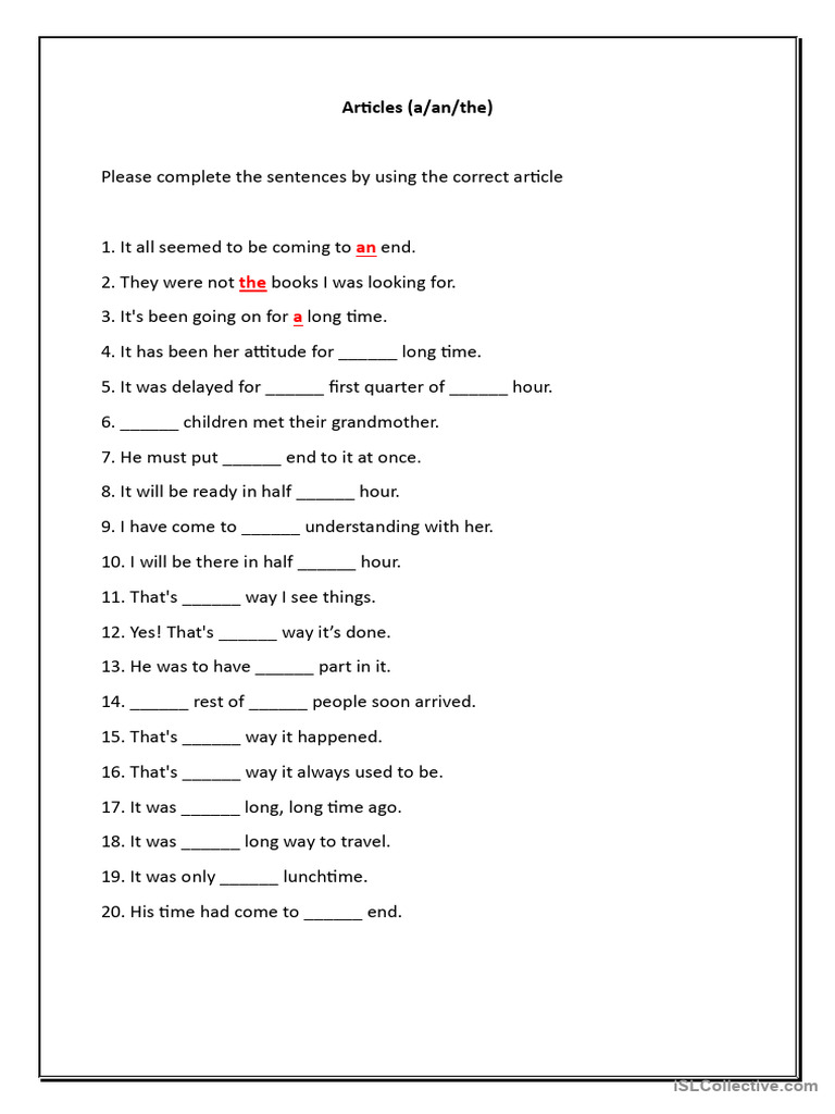 Correct Use of Articles in Sentences | PDF