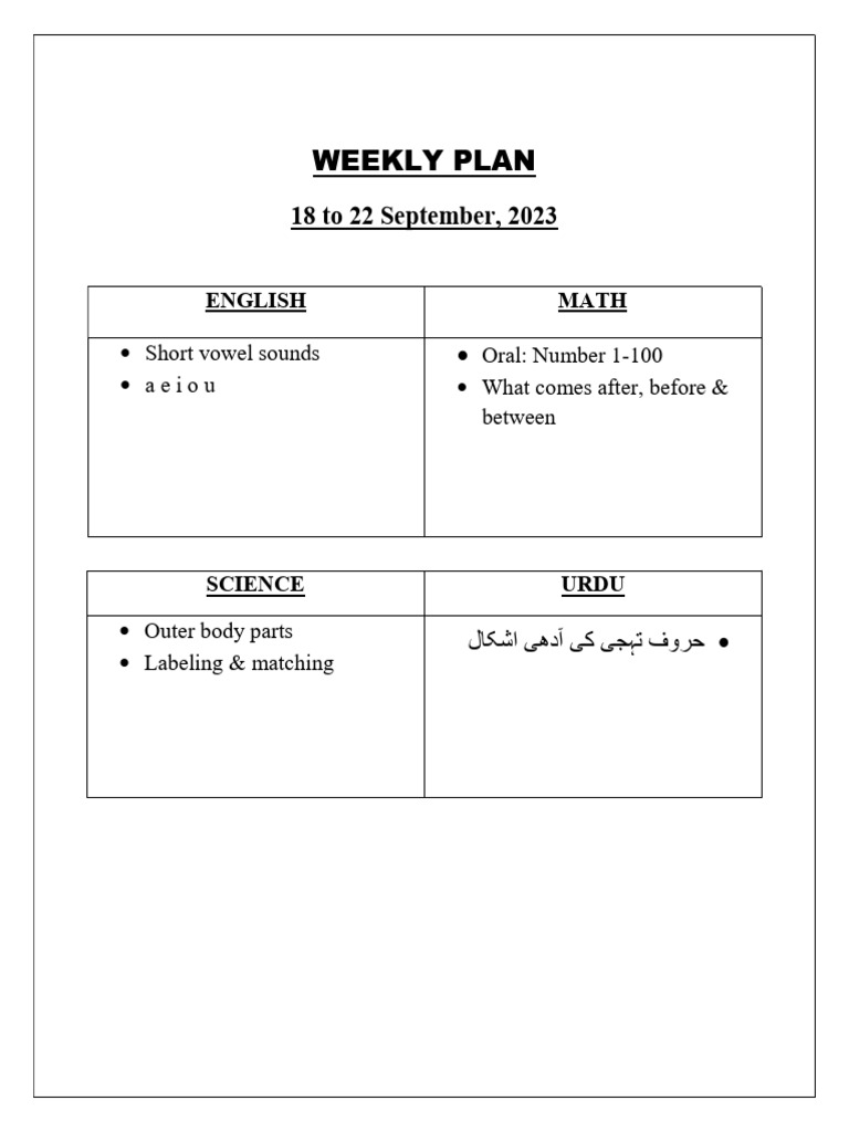 Weekly Plan Epic | PDF