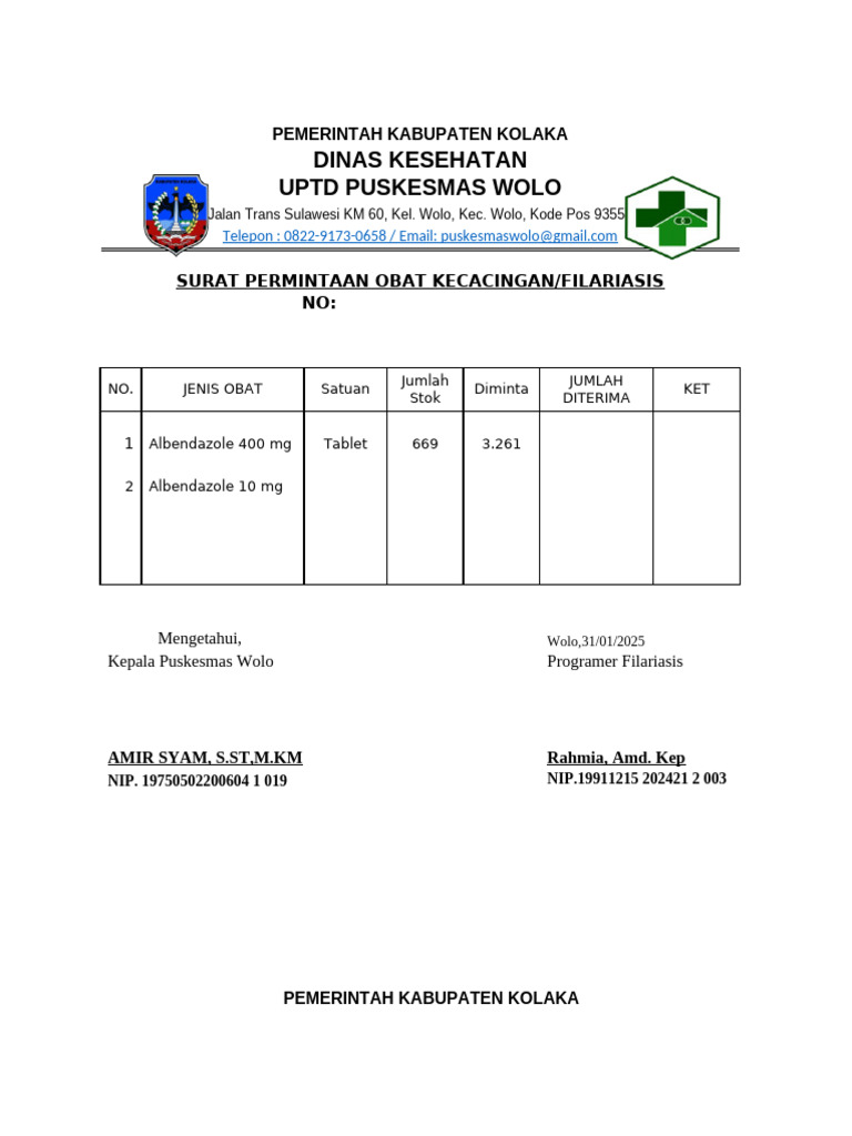Permintaan Obat Albendazole Puskesmas | PDF