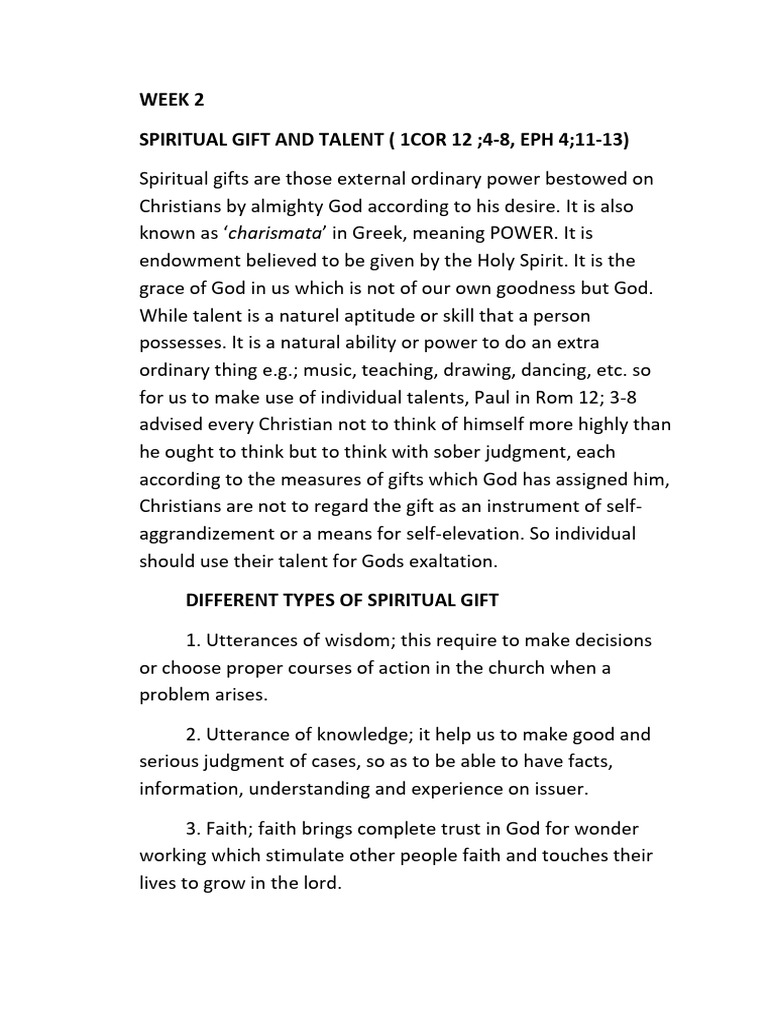 WEEK 3 Lesson ss1 | PDF | Spiritual Gift | God In Christianity