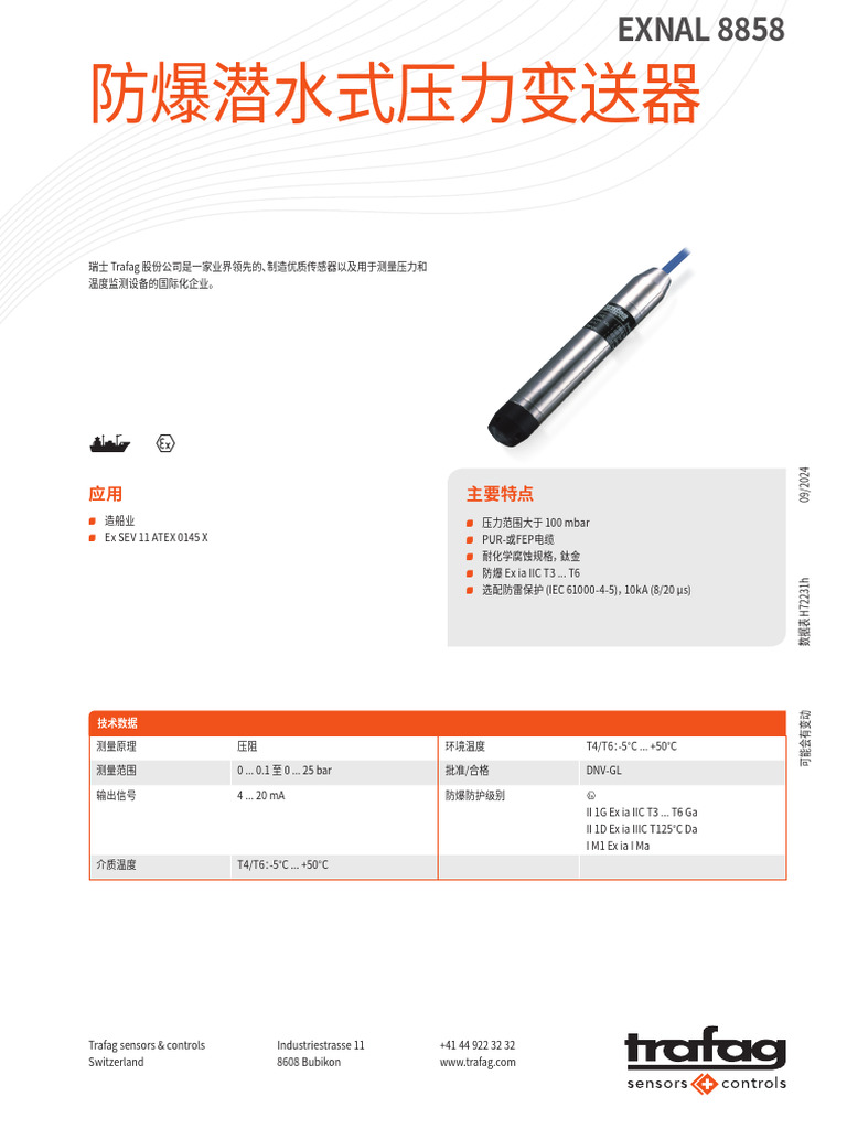 H72231h CN 8858 EXNAL Ex Submersible Pressure Transmitter | PDF