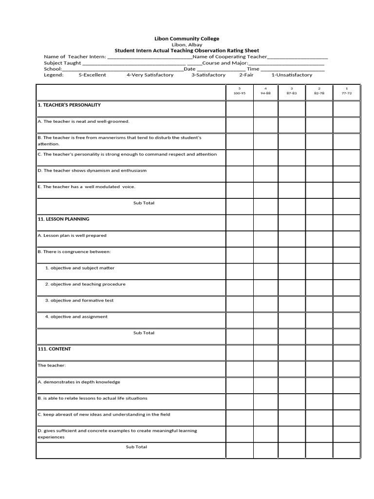 Lesson Demo Observation Tool For Teacher Interns | PDF | Teachers ...