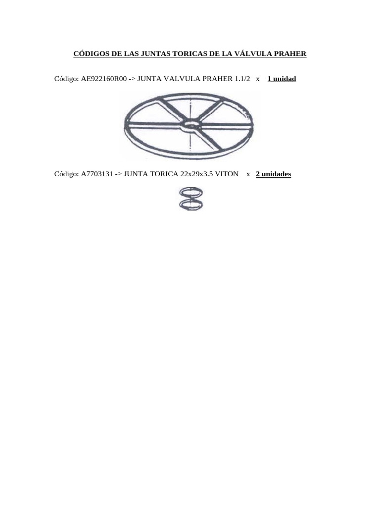 Juntas Toricas Valvula Praher | PDF