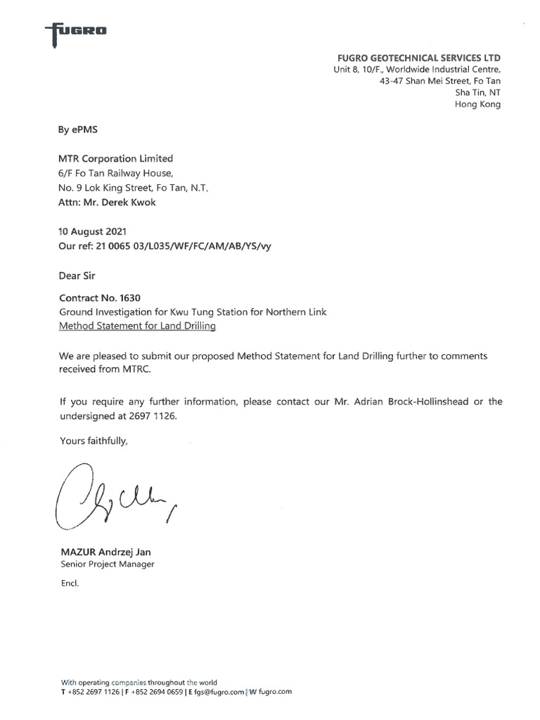 065L035AM - Method Statement for Land Drilling | PDF | Casing (Borehole ...