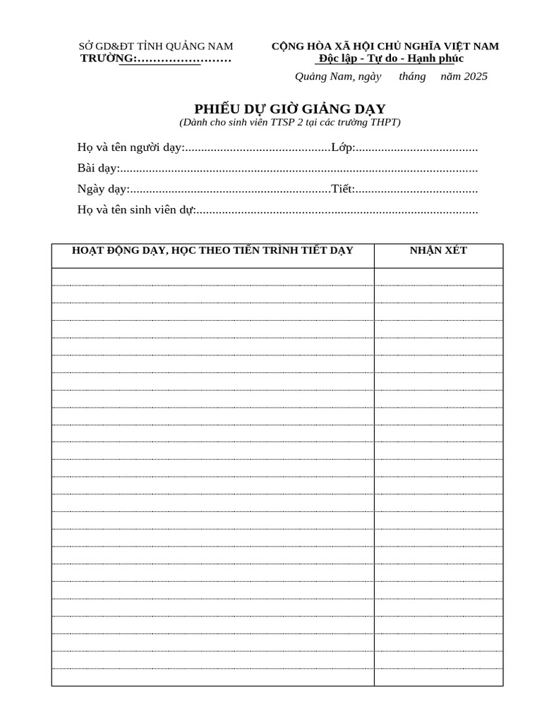 2.phieu Du Gio Giang Day THPT-SL03 | PDF