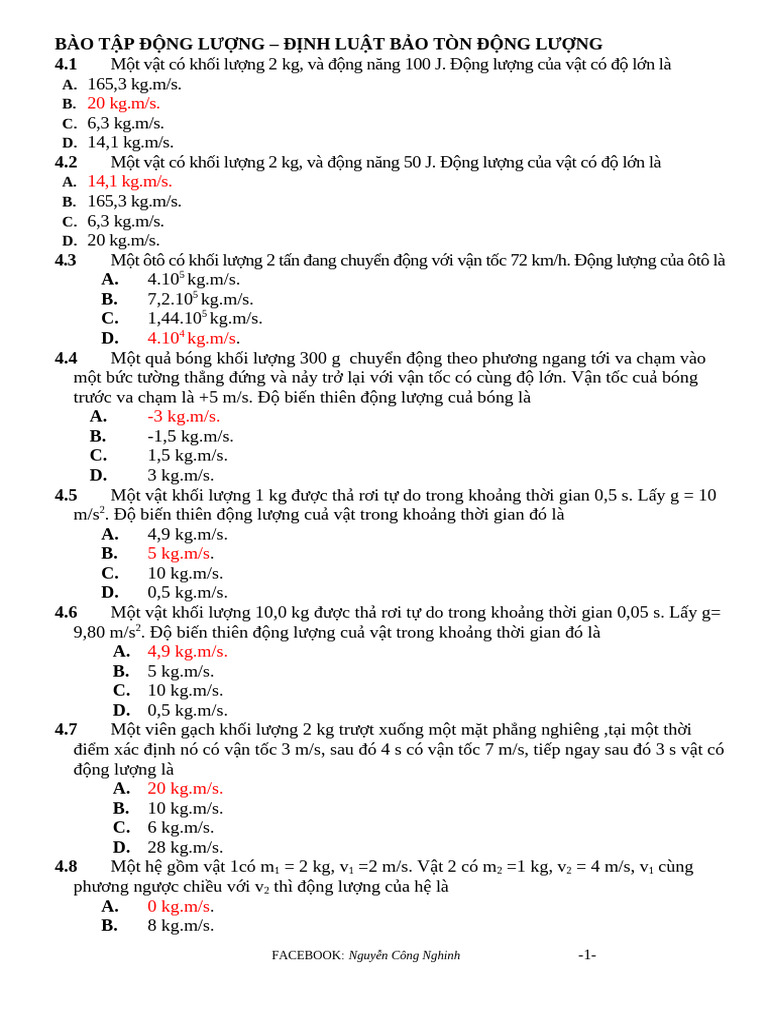 Bai Tap Chuong Iv Cac Dinh Luat Bao Toan | PDF