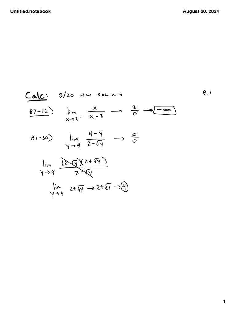 AP Calc - HW Solutions - 8.20.24 p1 | PDF