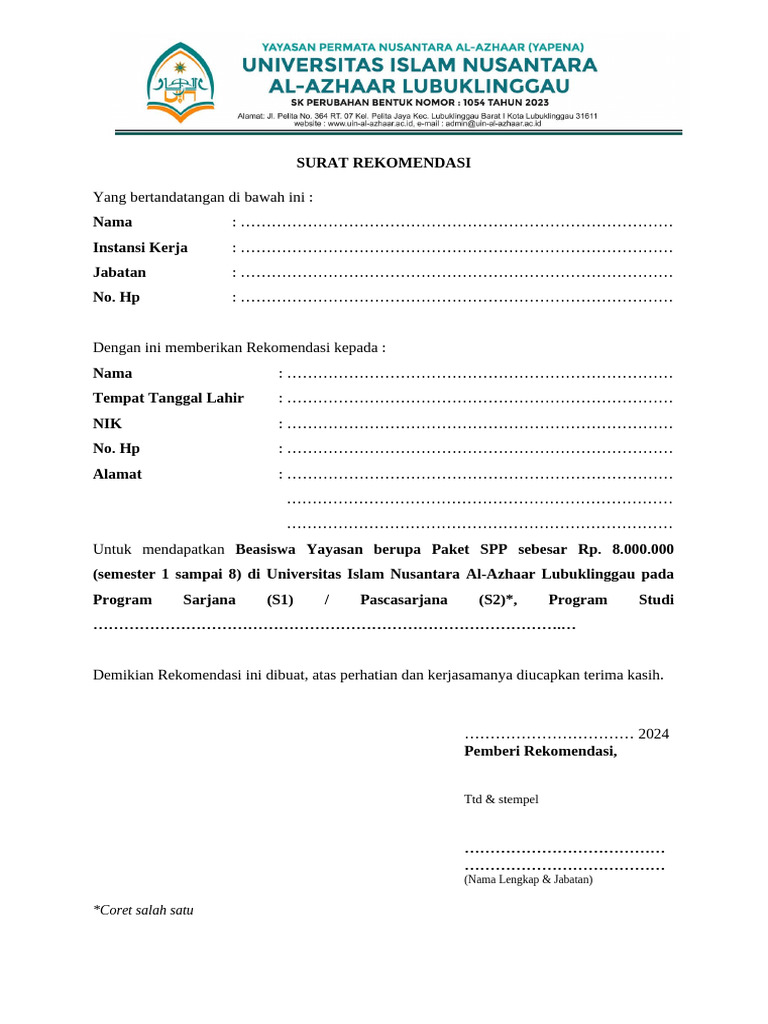 Surat Rekomendasi PMB | PDF