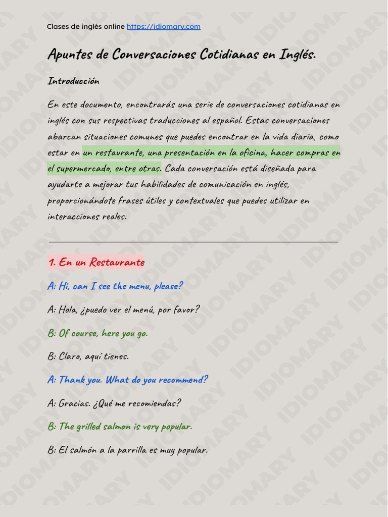 Conversaciones Ingles | PDF