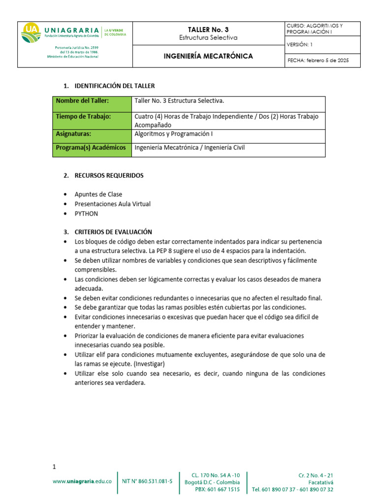 Taller de Algoritmo Selectivo en Python | PDF | Programación de ...