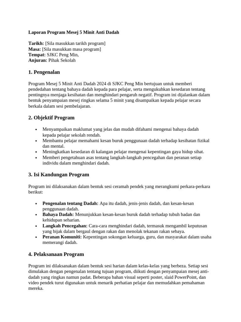 Laporan Program Mesej 5 Minit Anti Dadah | PDF