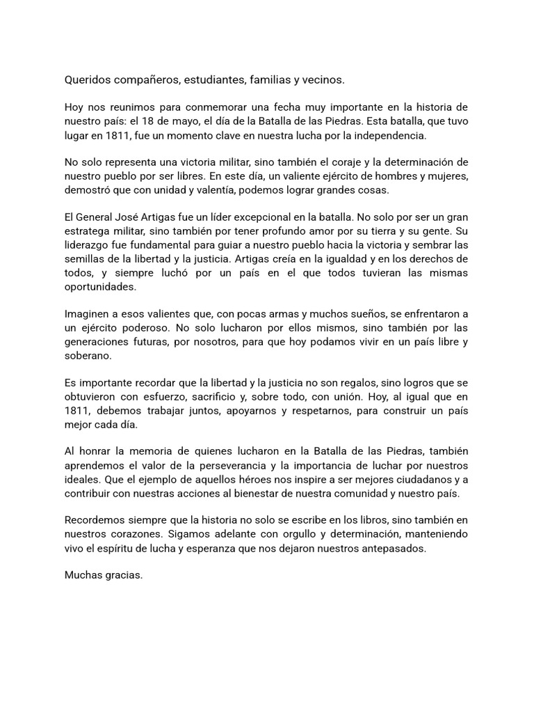 Batalla de las piedras palabras alusivas mayo | PDF